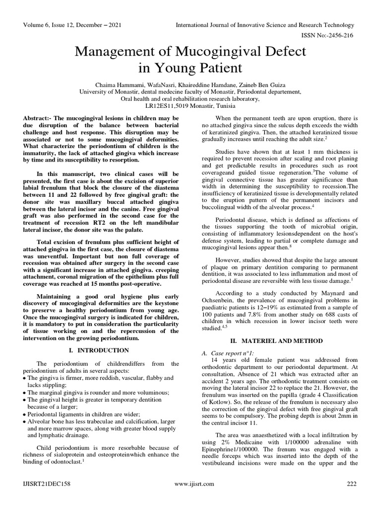 Management of Mucogingival Defect in Young Patient | PDF ...