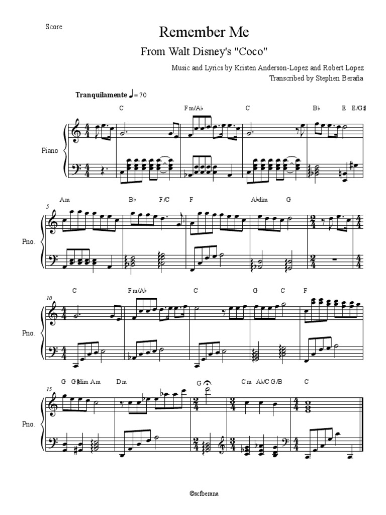 Coco Remember Me Piano | PDF