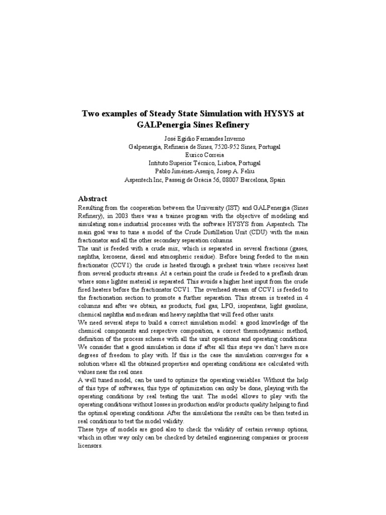 Two Examples of Steady State Simulation With HYSYS | PDF | Oil Refinery ...