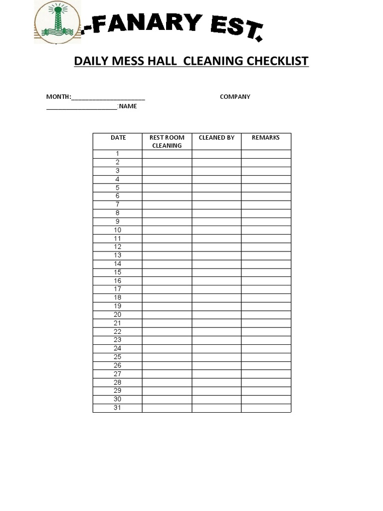 Daily Rest Room Cleaning Checklist | PDF