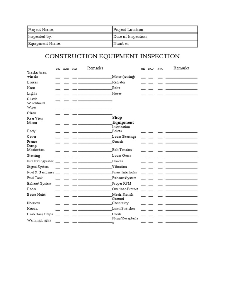 Construction Equipment Inspection | PDF | Vehicle Technology ...