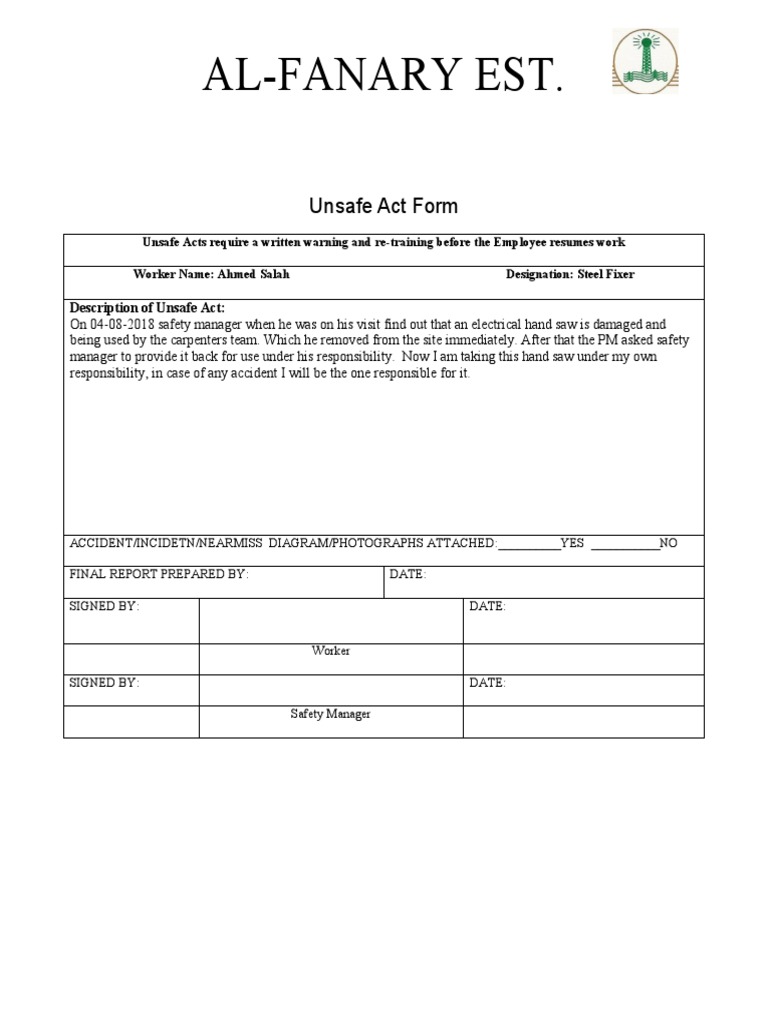 Unsafe-Act-Form For Taking Unsafe Material | PDF