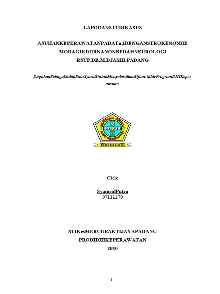 Laporan Pendahuluan Strok Non Hemoragik | PDF | Kesehatan Holistik | Sains & Matematika