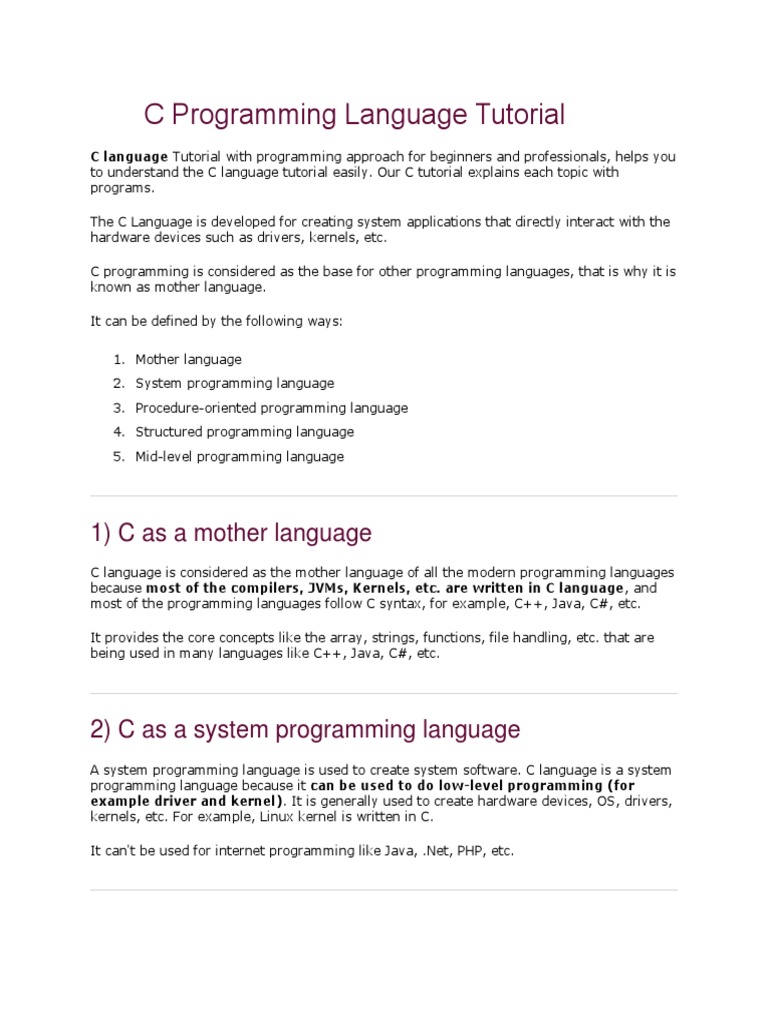 (PDF) C Programming Language Tutorial | PDF | C (Programming Language) | Control Flow