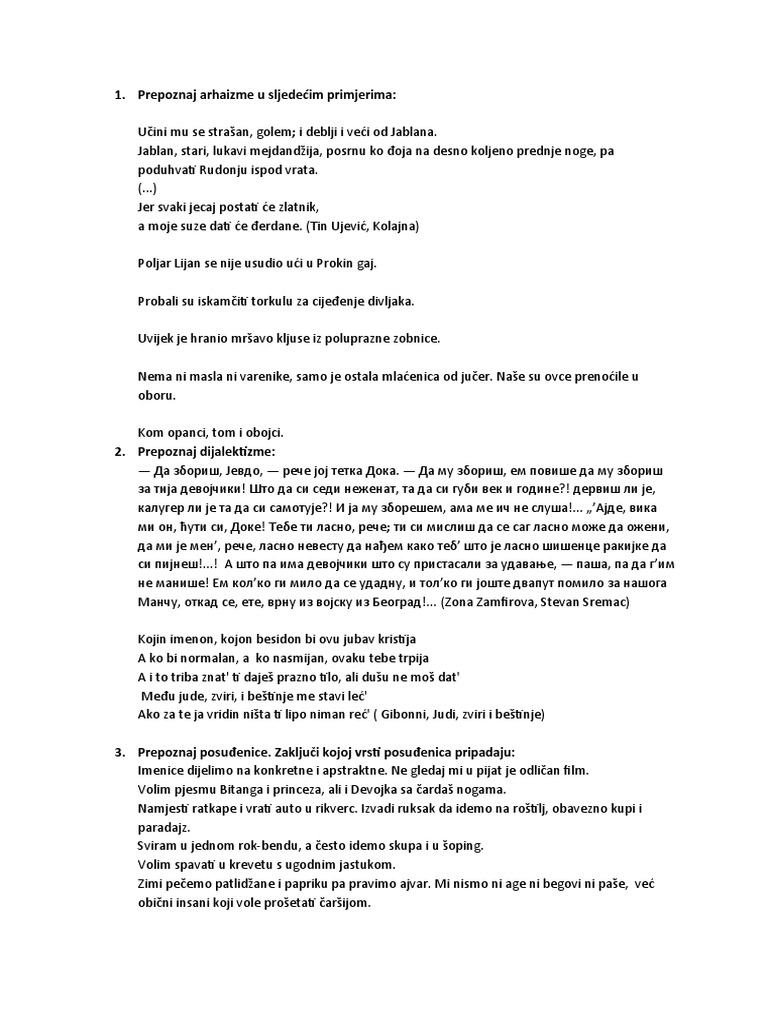 Arhaizmi Vježba | PDF