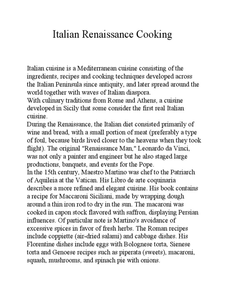 Italian Renaissance Cooking | PDF | Italian Cuisine | Foods
