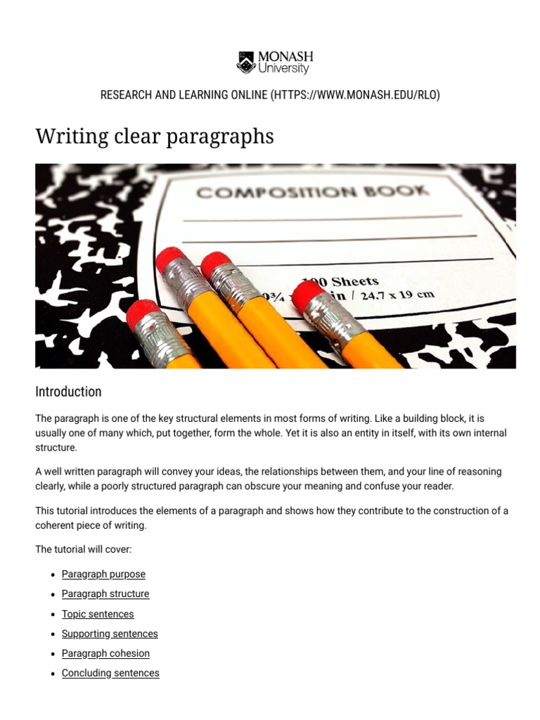 Writing Clear Paragraphs: Research and Learning Online (HTTPS://WWW ...