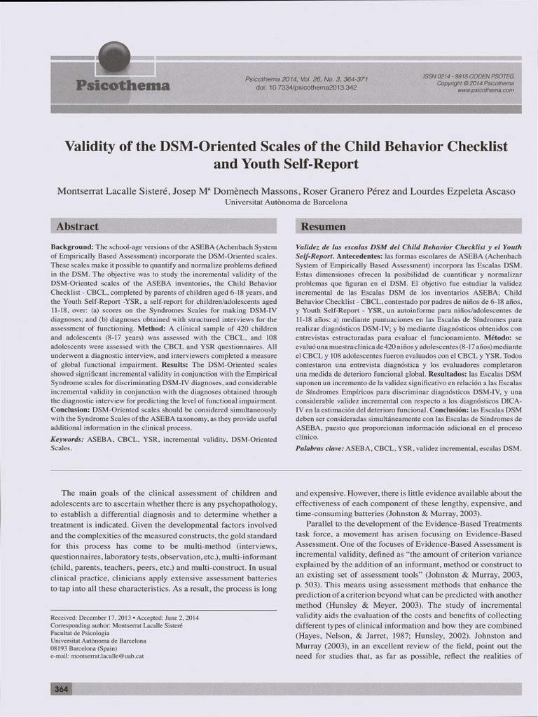 DSM e ASEBA PDF | PDF | Medicina | Asociación Americana de Psiquiatría