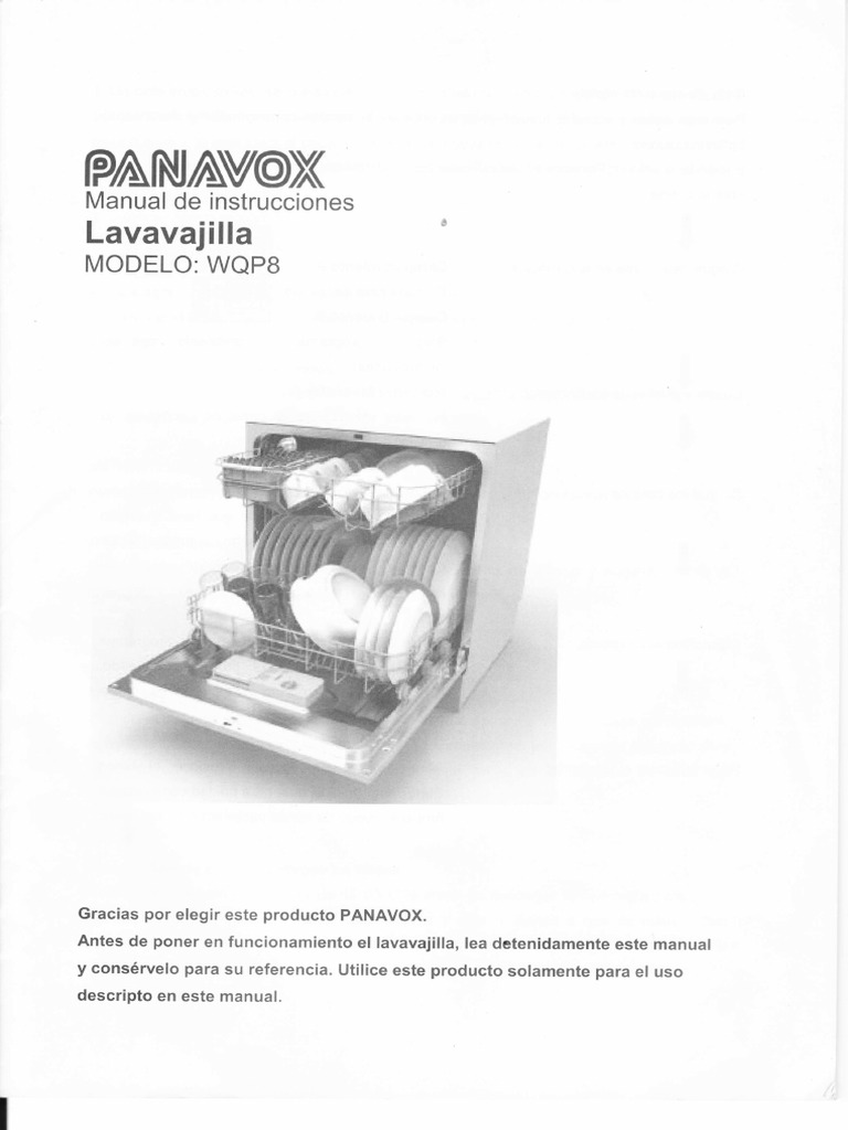 Panavox WQP8 Dishwasher | PDF | Lavavajillas | Enchufes y tomas de corriente alterna