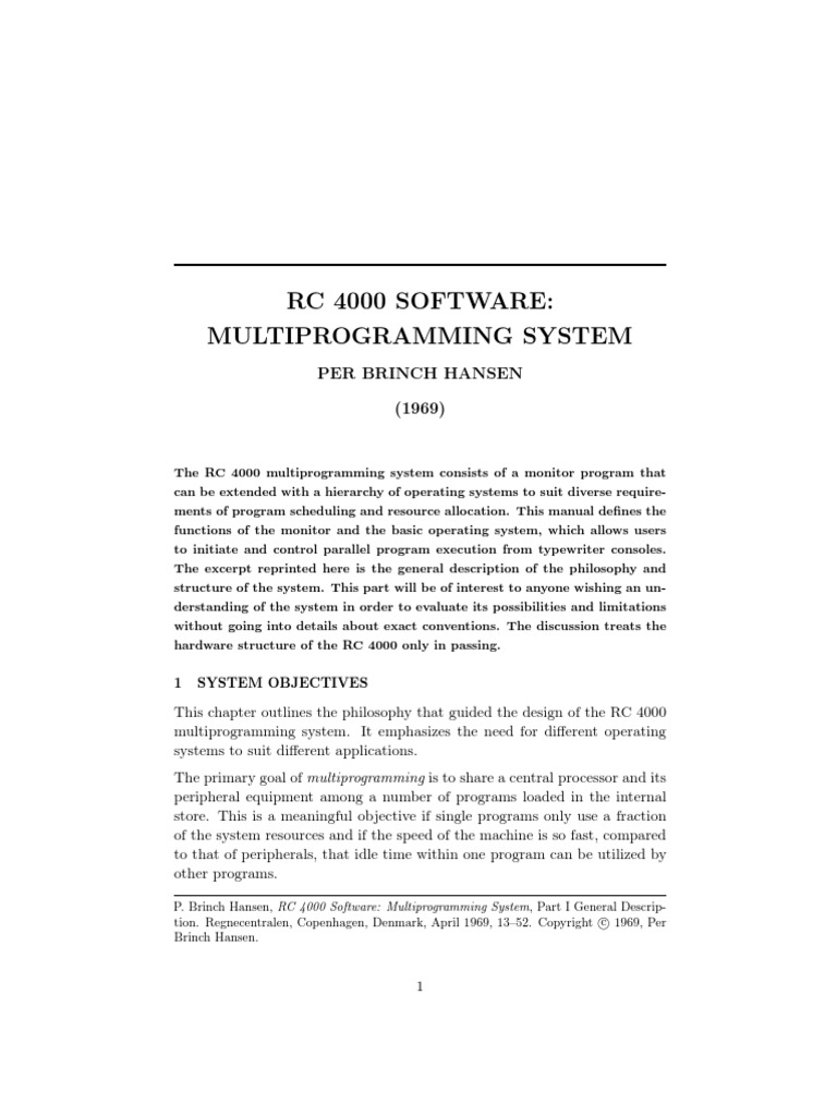 RC 4000 Software: Multiprogramming System: Per Brinch Hansen (1969) | PDF | Process (Computing ...