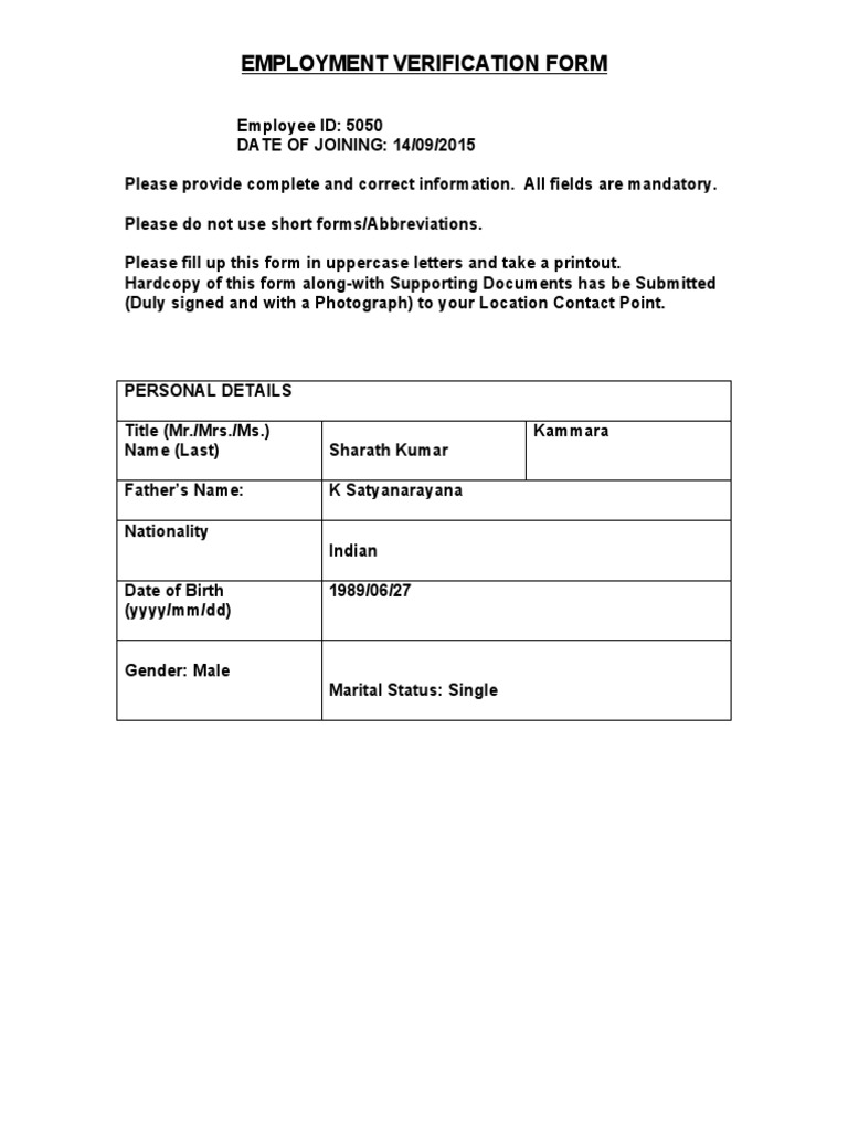 Employment Verification Form | PDF | Employment | Justice