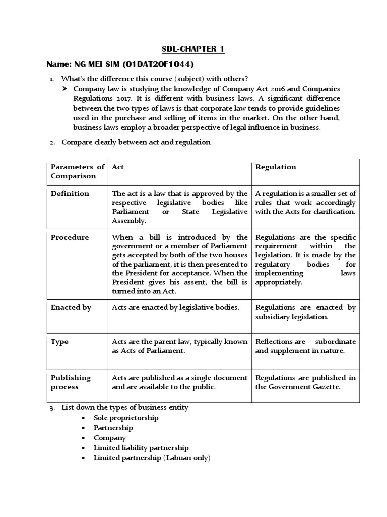 Sdl-Chapter 1 Name: NG MEI SIM (01DAT20F1044) : Parameters of ...