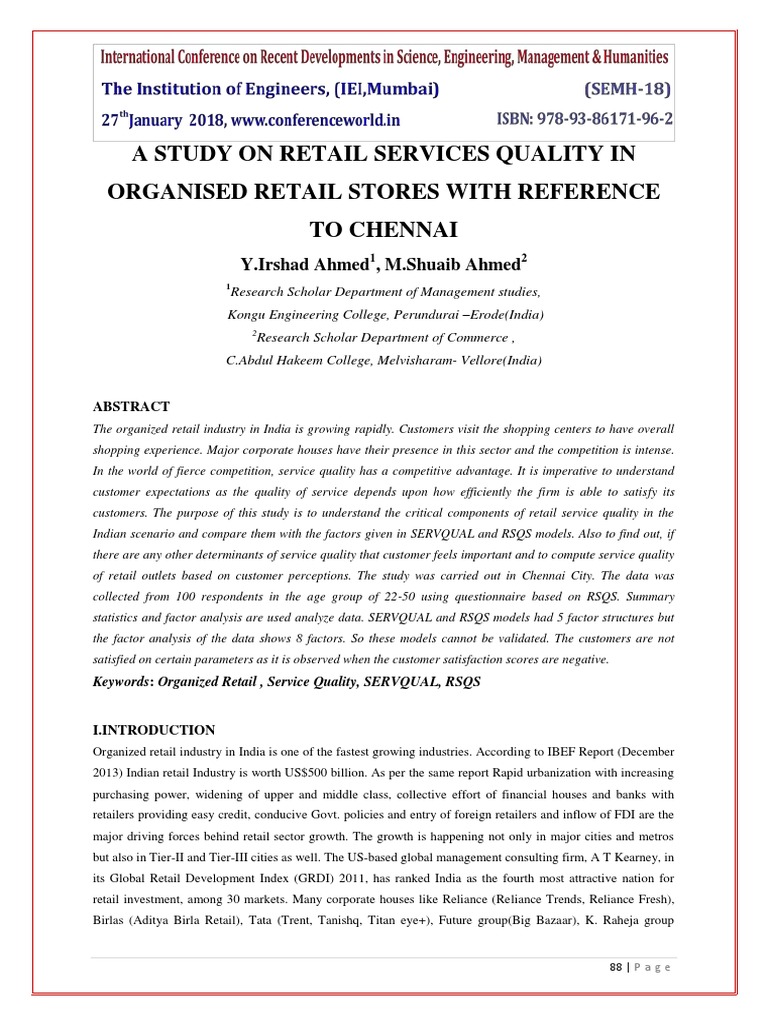 A Study On Retail Services Quality in Organised Retail Stores With ...