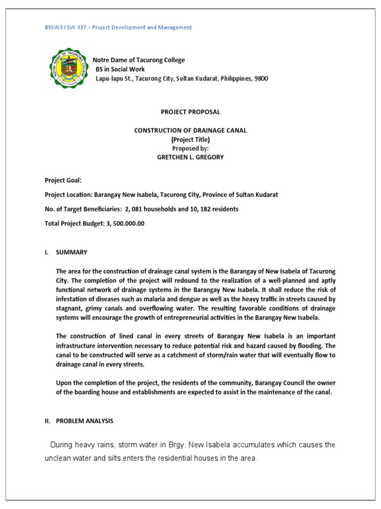 Project Proposal Drainage Canal | PDF | Flood | Storm Drain