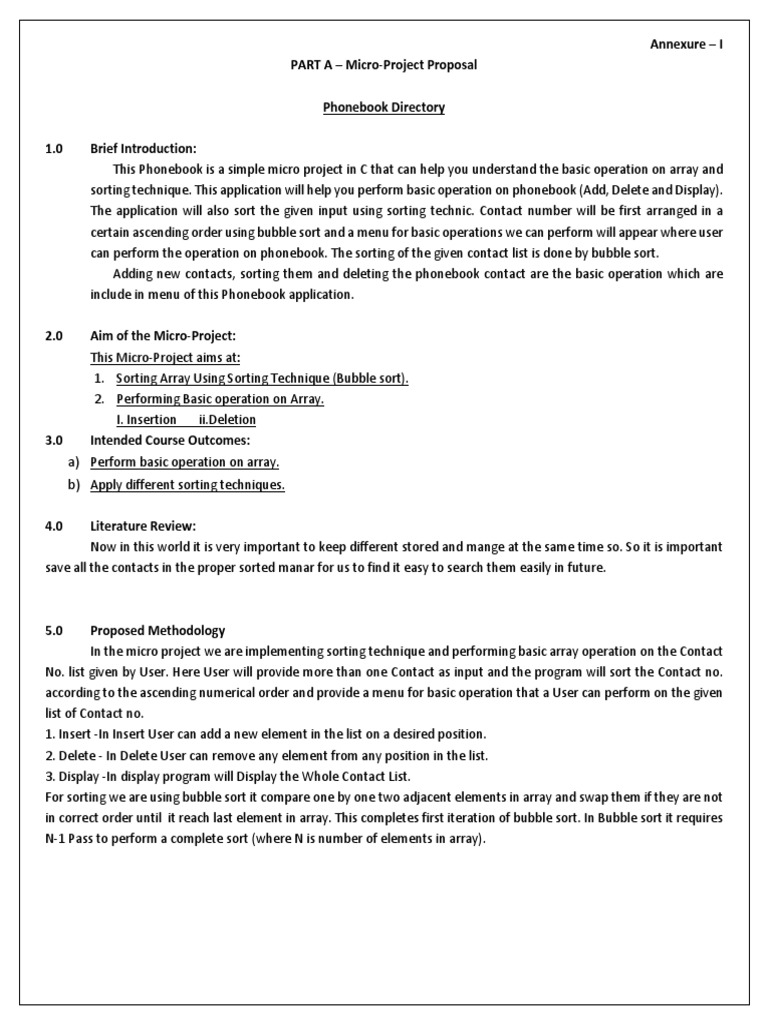 Annexure - I PART A - Micro-Project Proposal Phonebook Directory 1.0 ...