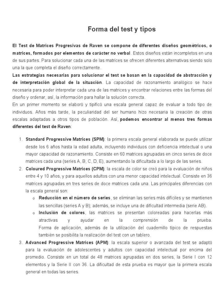 Test de Raven | PDF | Inteligencia | Razón