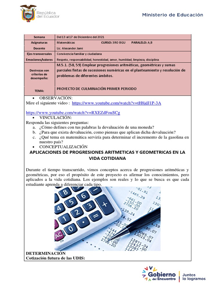 Proyecto Final 3ro Bgu Matematica Parte 1 | PDF