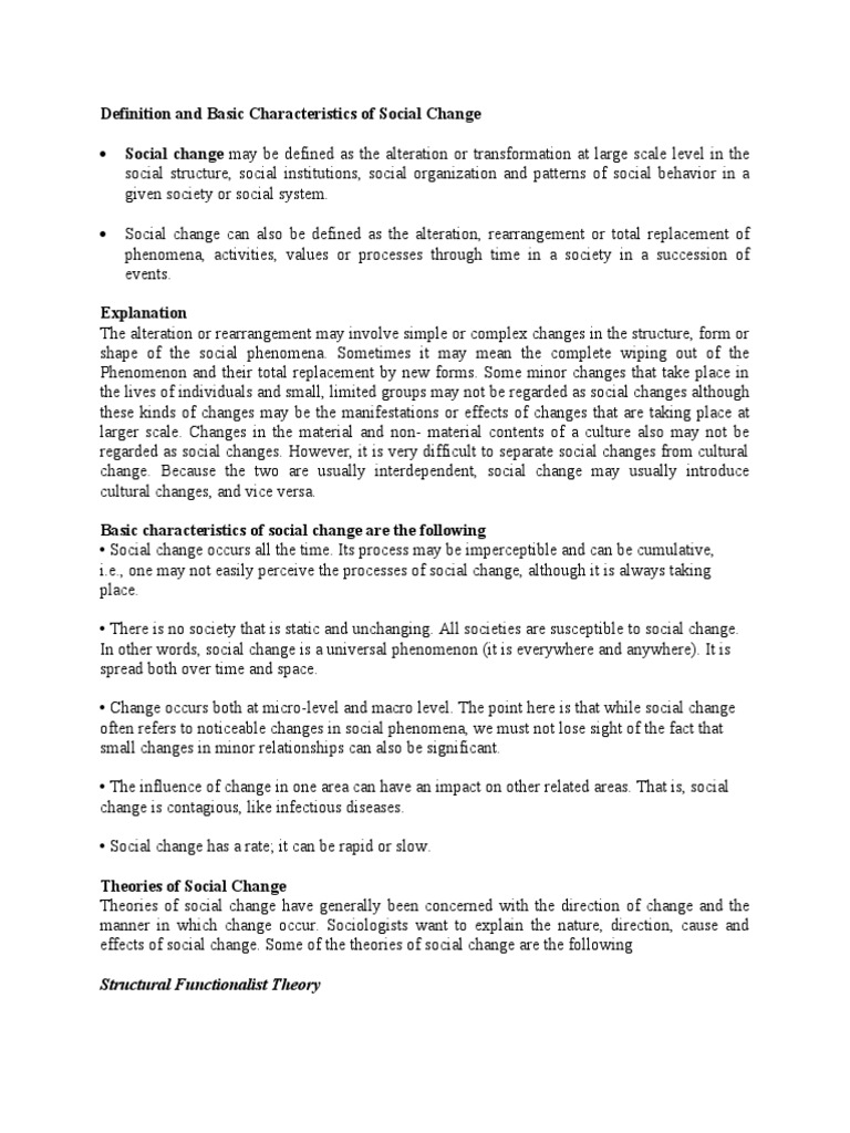 Definition and Basic Characteristics of Social Change | PDF | Society ...