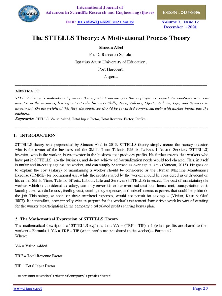 The STTELLS Theory: A Motivational Process Theory | PDF | Labour ...