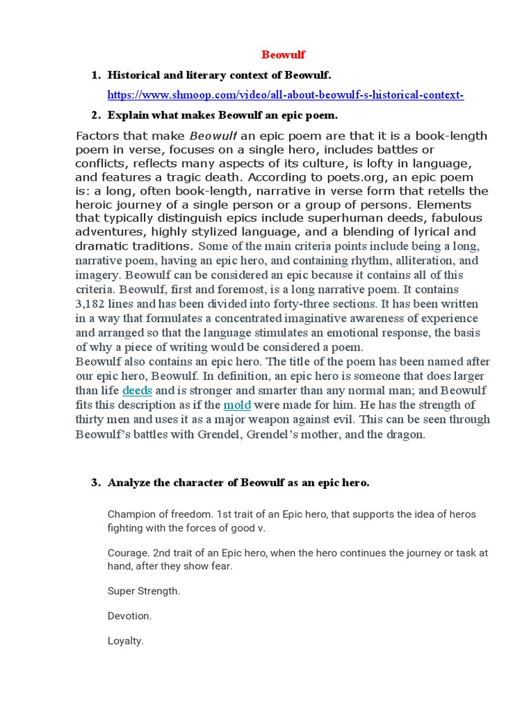 Historical and Literary Context of Beowulf | PDF | Beowulf | Hero
