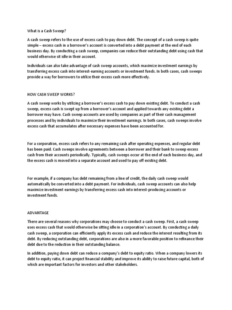 Cash Sweep | PDF | Debt | Banks