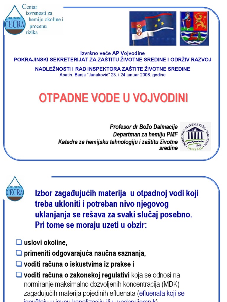 Prof - DR BOZO DALMACIJA Otpadne Vode Vojvodine 1 | PDF