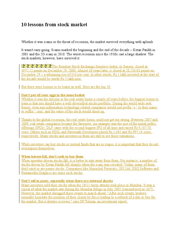 10 Key Stock Market Lessons Learned | PDF | Stocks | Investor