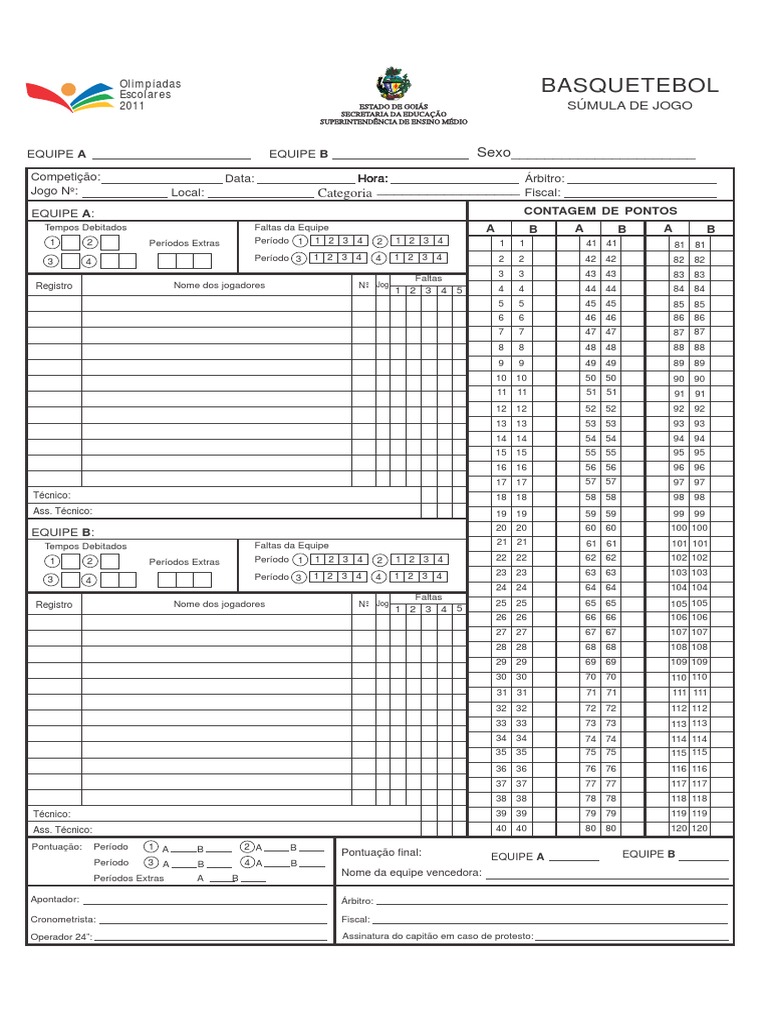 Súmula - Basquetebol | PDF Súmula - Basquetebol | PDF