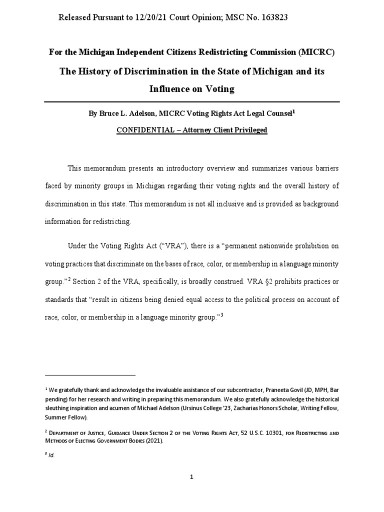 Michigan's Voting Discrimination History | PDF | Voting Rights Act Of ...
