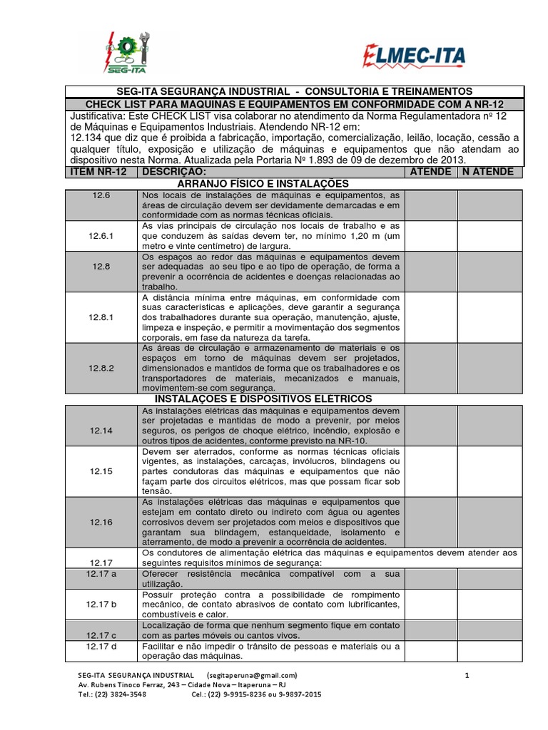 Check List para Aquisição de Máquinas e Equipamentos em Conformidade A ...