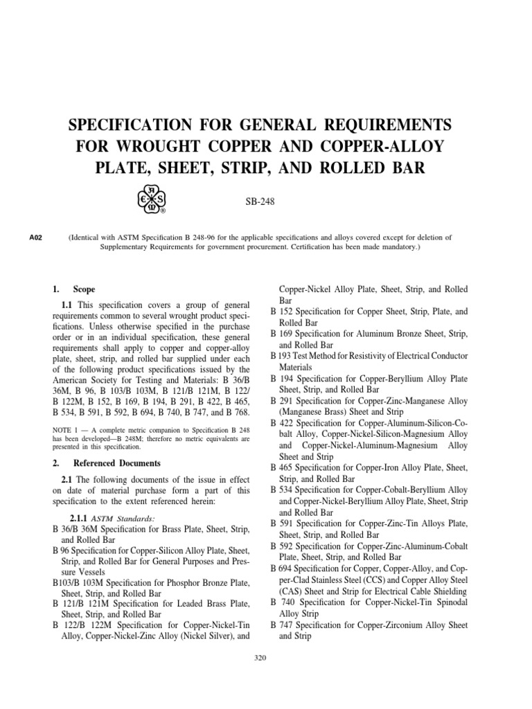 Specification For General Requirements For Wrought Copper and Copper ...