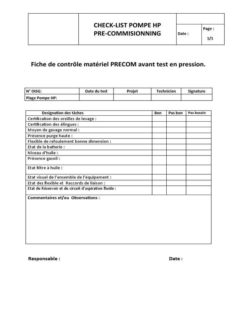Check List Pompe HP PRECOM | PDF