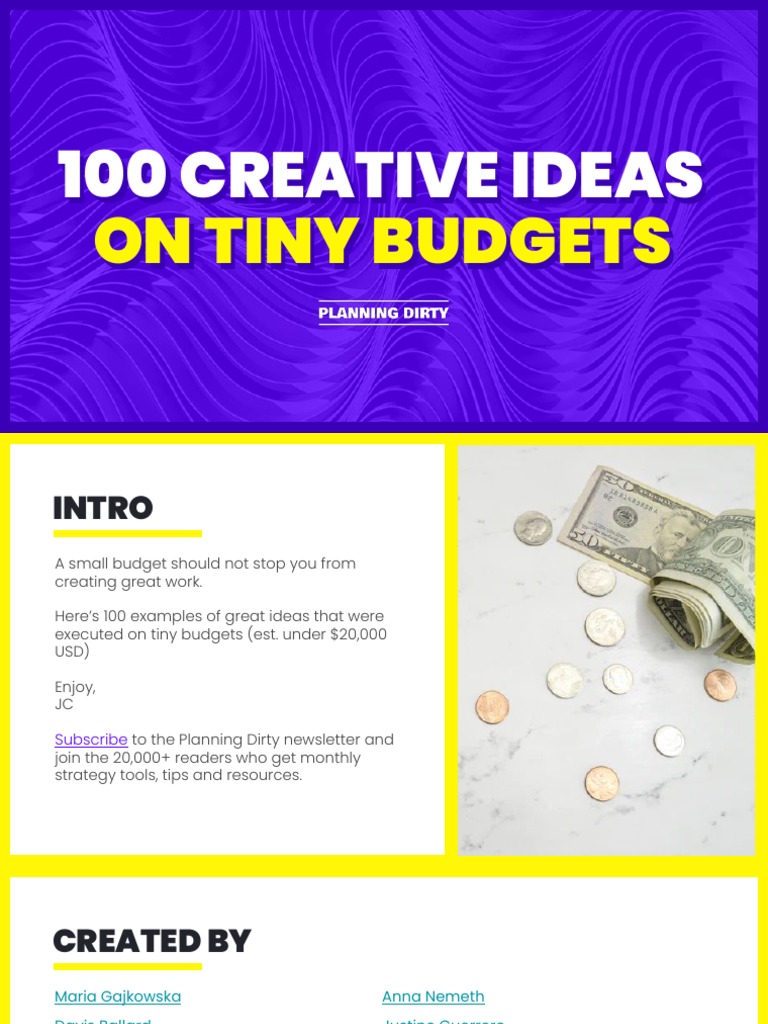 100 Creative Ideas On Tiny Budgets | PDF | Facebook | Advertising