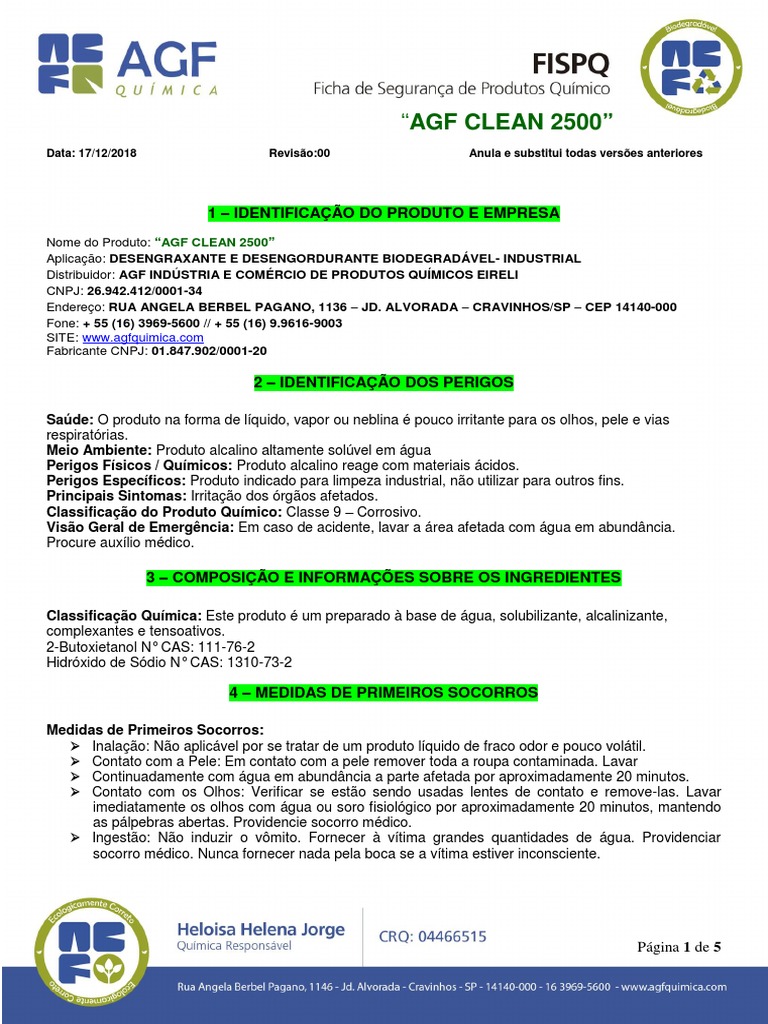 Especificações Técnicas Do Desinfetante E Desengordurante Industrial