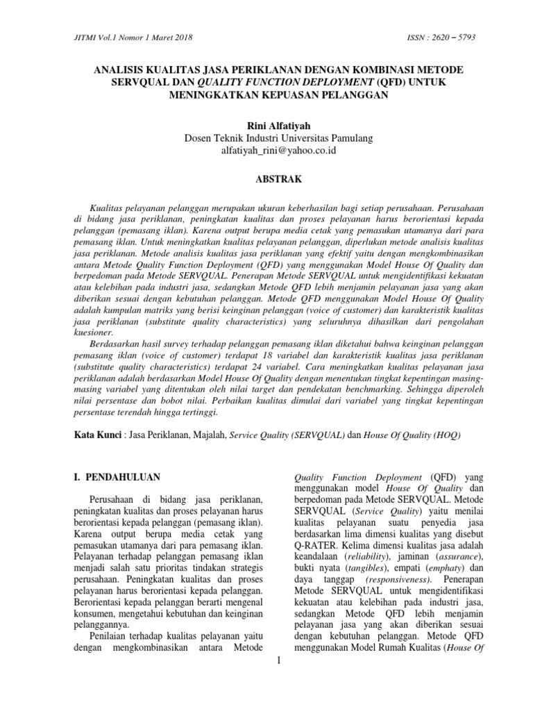 Analisis Kualitas Jasa Periklanan QFD-SERVQUAL | PDF | Bisnis ...