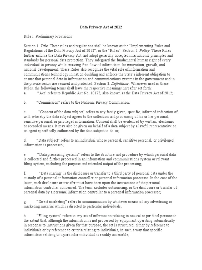 Data Privacy Act 2012 Regulations Overview | PDF | Information Privacy ...