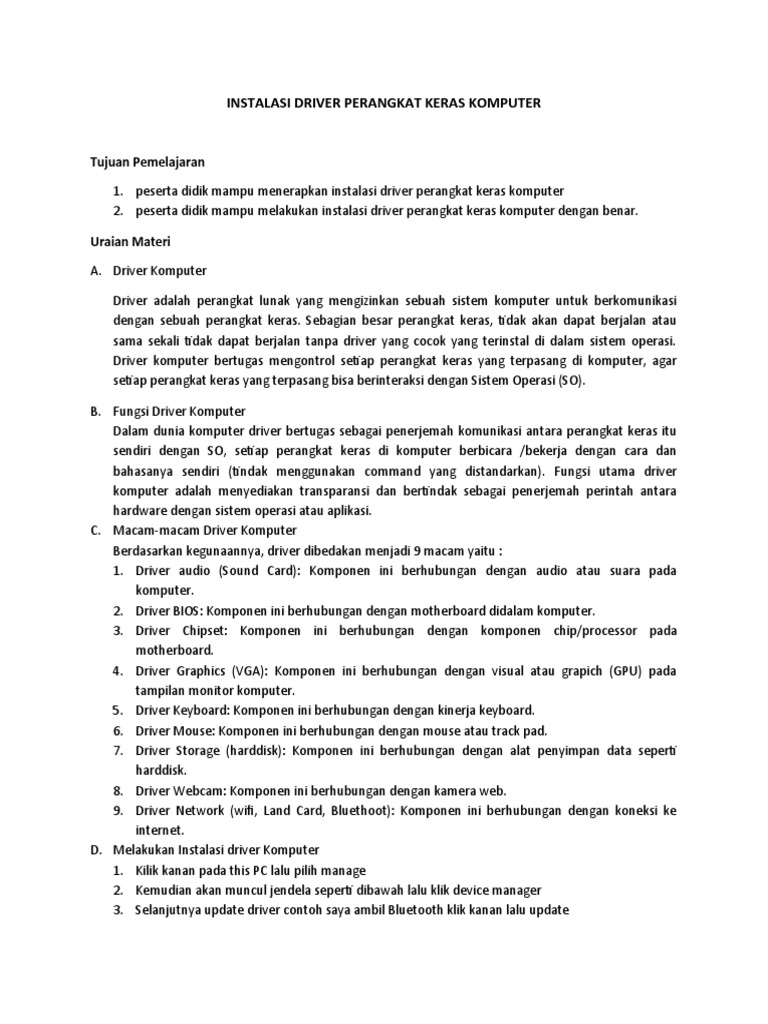 Instalasi dan Fungsi Driver Komputer | PDF