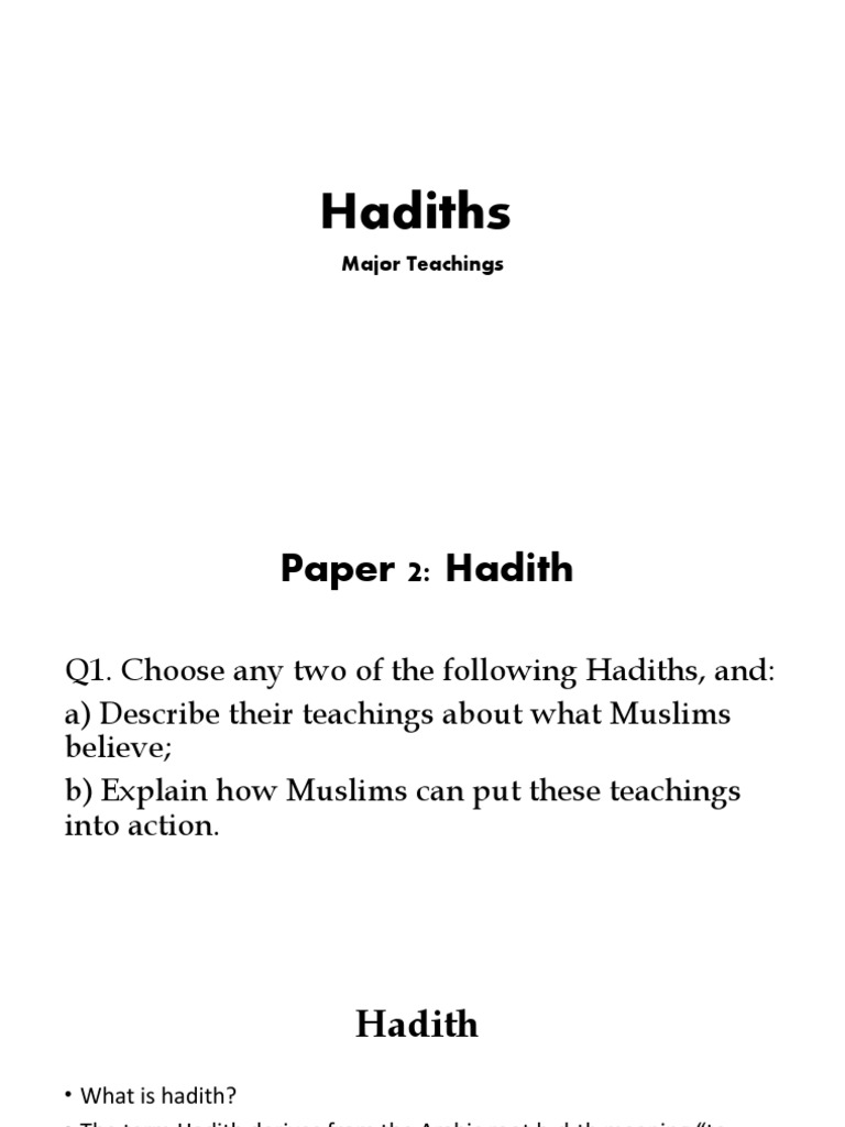 Hadiths: Major Teachings | PDF | Prophets And Messengers In Islam | Hadith