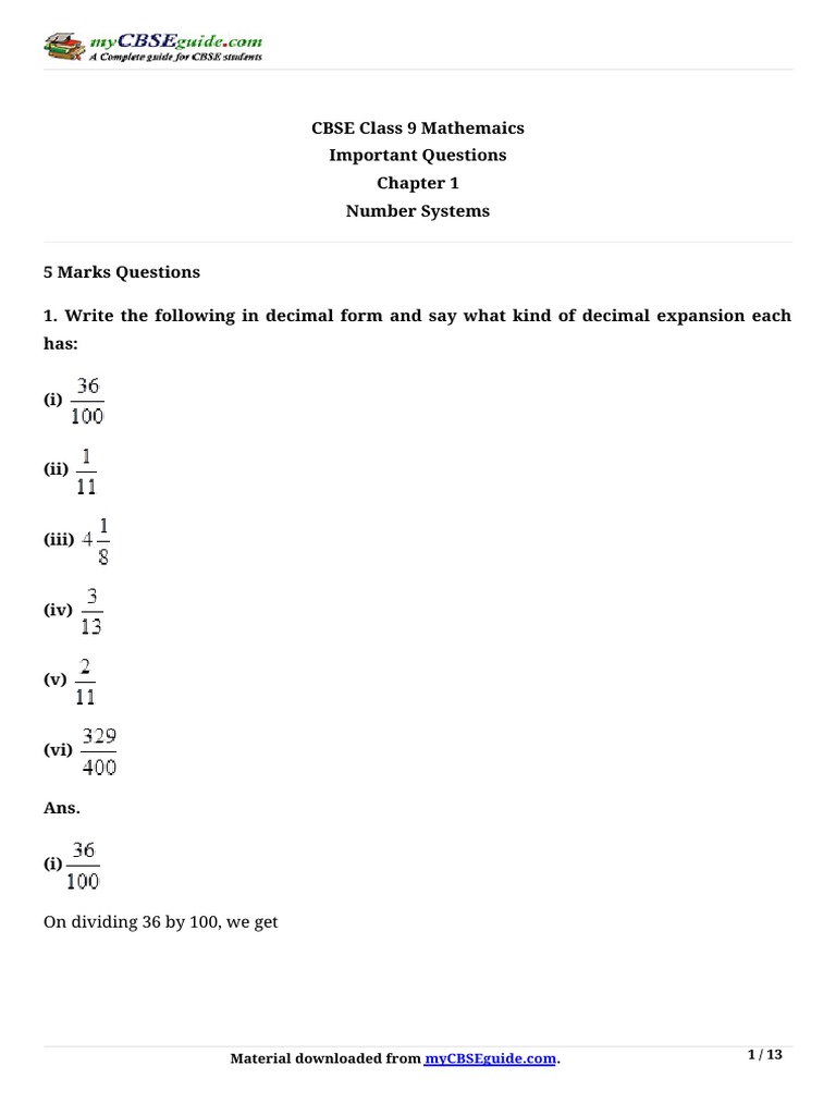Chapter - 1 MATHS (5 Marks Questions) | PDF | Rational Number ...