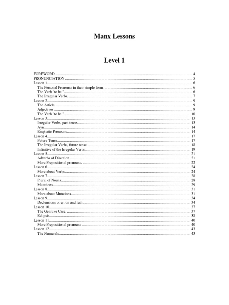 Manx Lessons | PDF | Morphology | Grammar