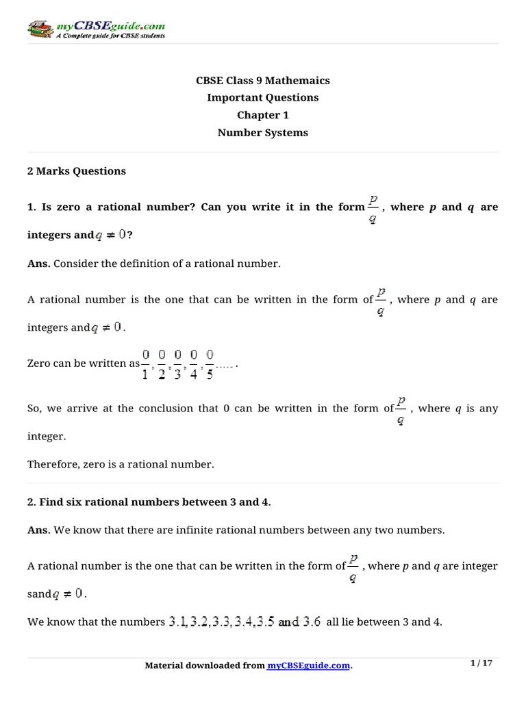Class 9 Rational Numbers Guide | PDF | Numbers | Rational Number