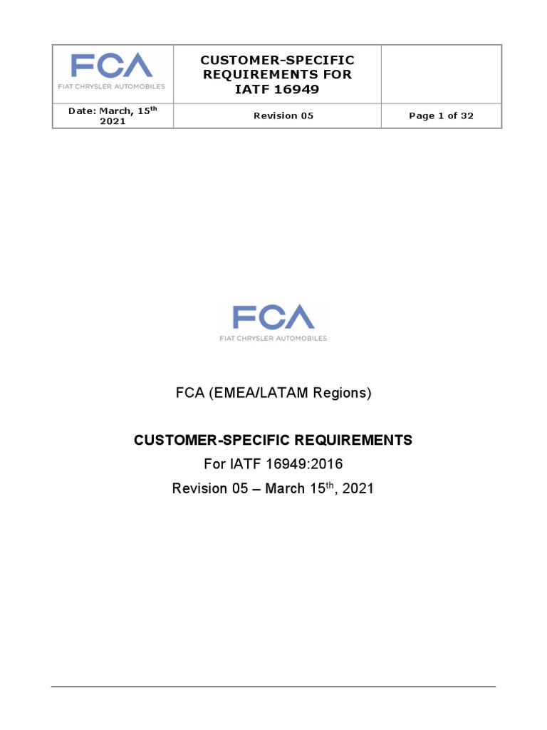FCA EMEA/LATAM IATF 16949 Requirements | PDF | Quality Management ...