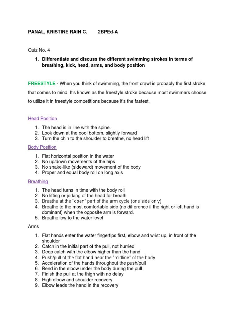 Swimming Quiz | PDF | Individual Sports | Swimming