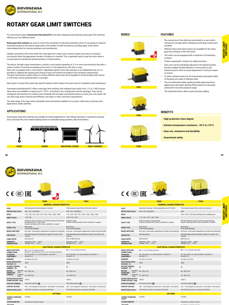 Rotary Limit Switches | PDF | Switch | Gear