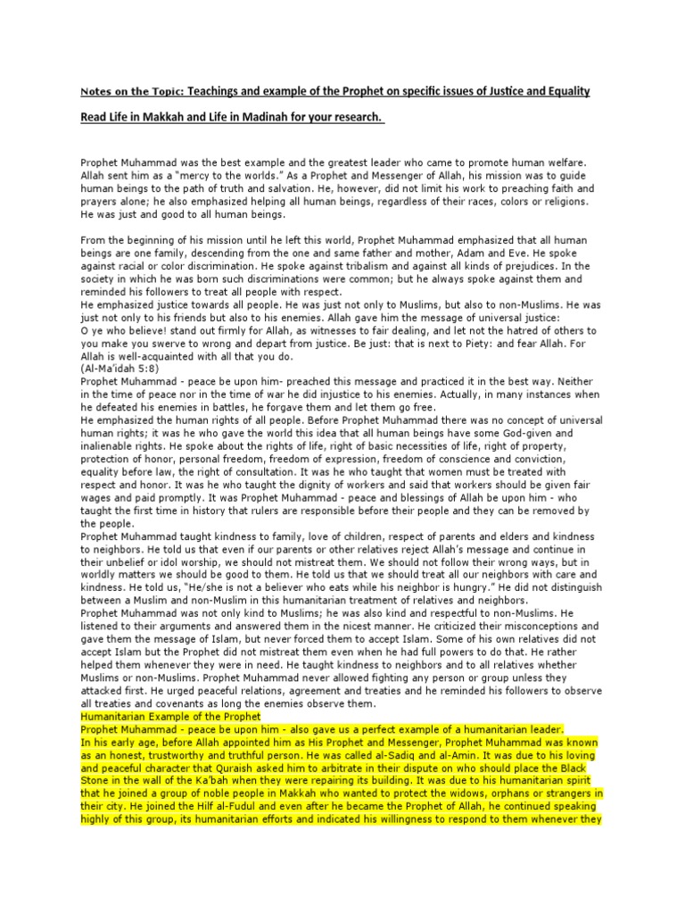 Teachings of Prophet Muhammad on Justice, Equality and Humanitarianism ...