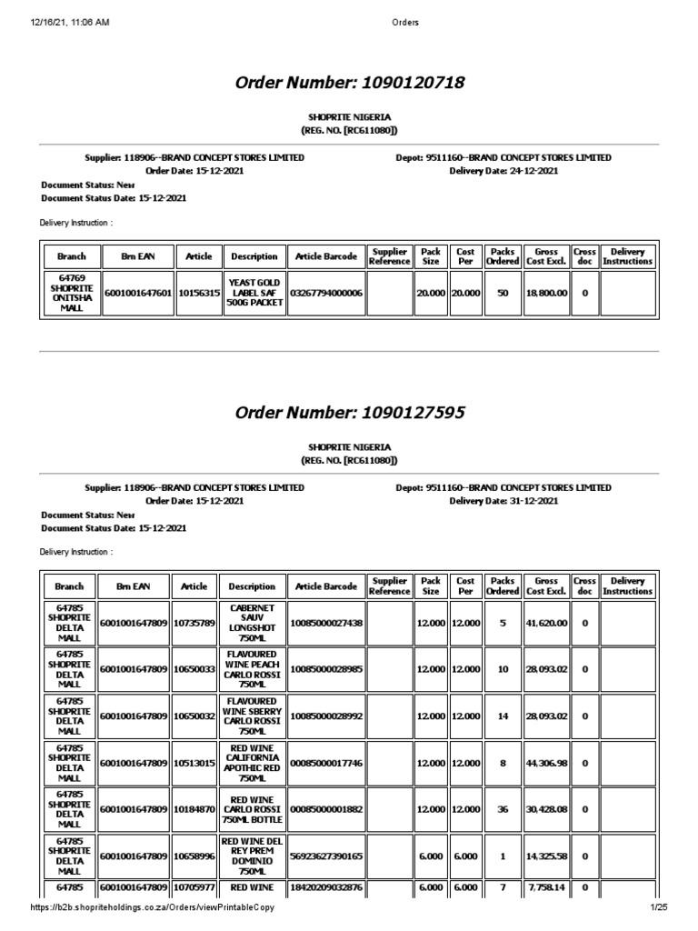 Shoprite Orders For Christmas | PDF | Rose | Wine