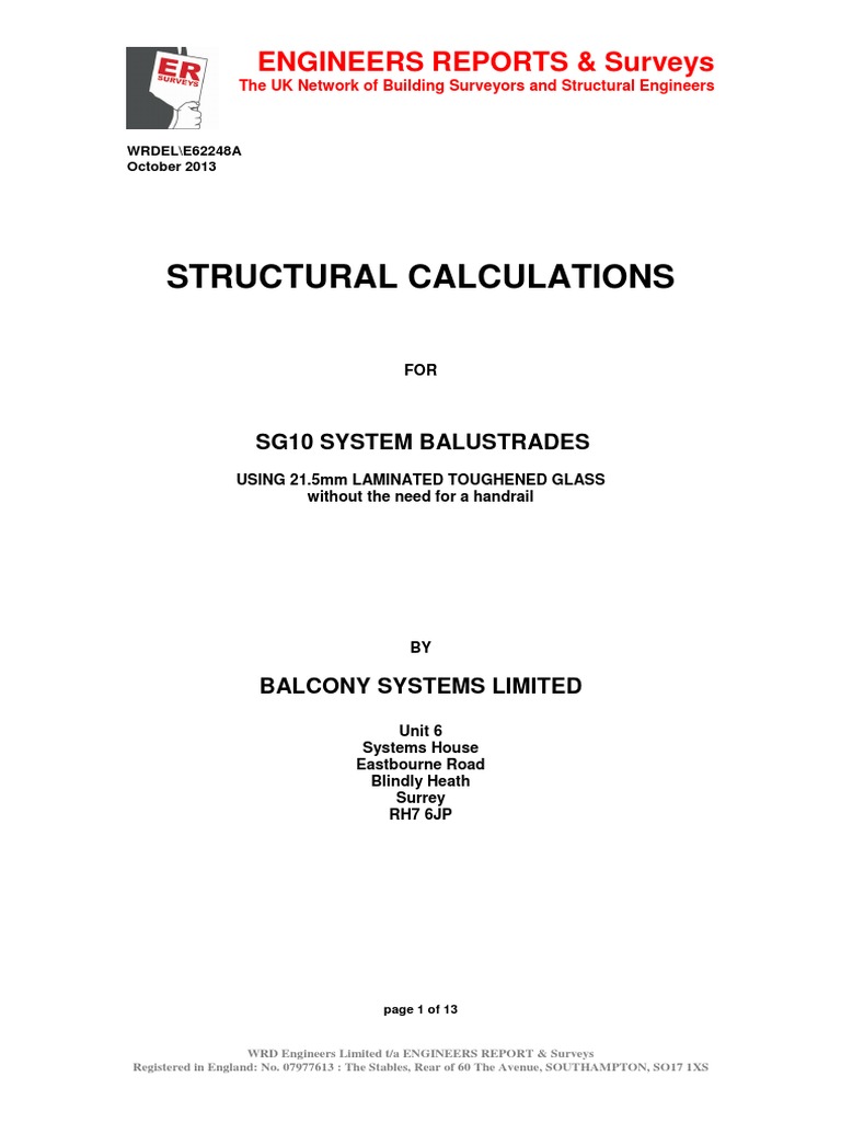 Structural Calculations for Glass Balustrades | PDF | Strength Of ...