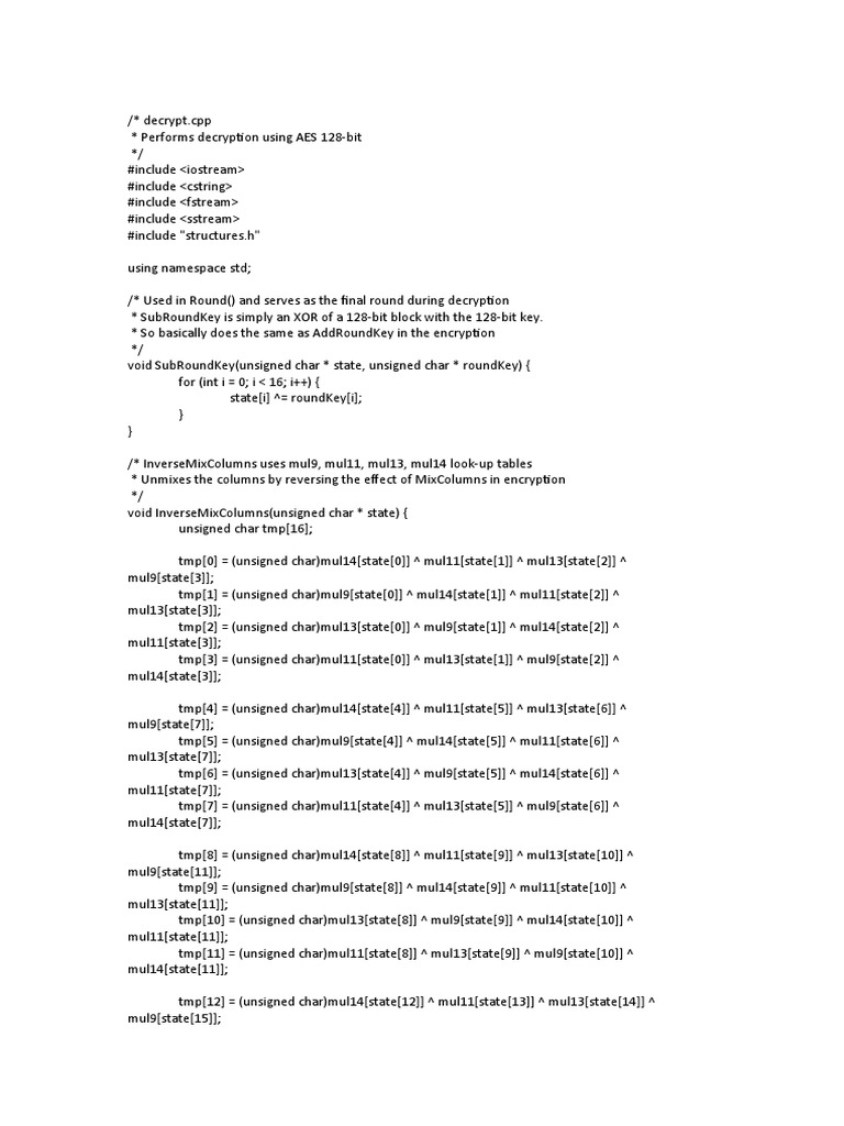 AES CodeC++ | PDF | Espionage Techniques | Software Engineering AES CodeC++ | PDF | Espionage Techniques | Software Engineering