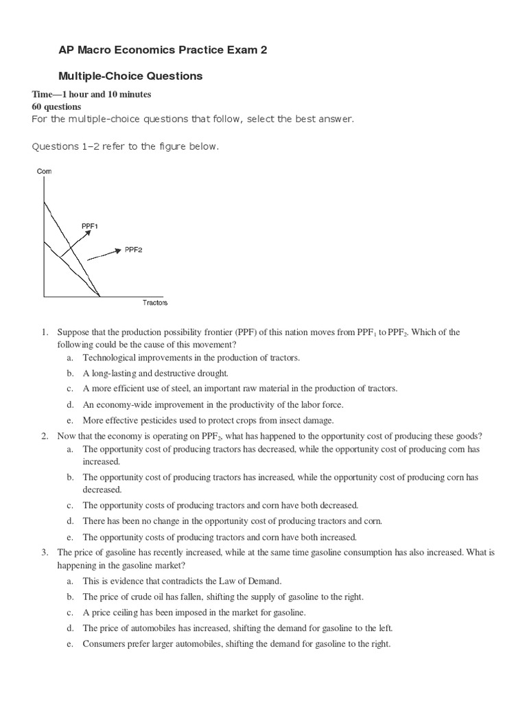 AP Macroeconomics Practice Exam 2 Multiple Choice Questions | PDF ...
