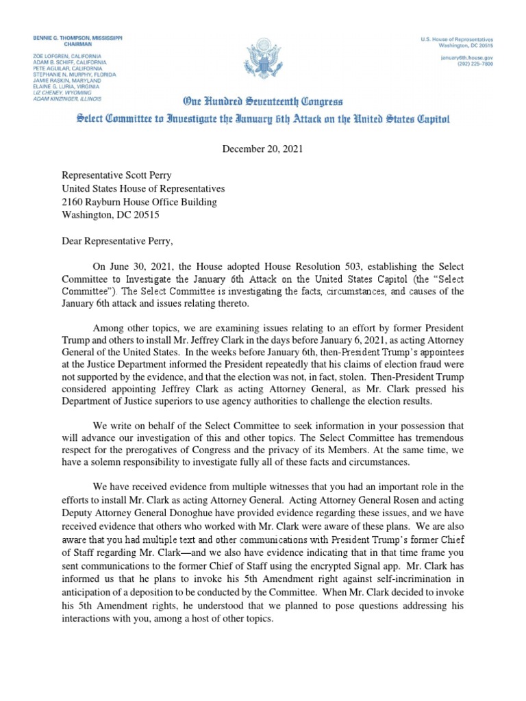 Scott Perry Letter | PDF | Government | Justice